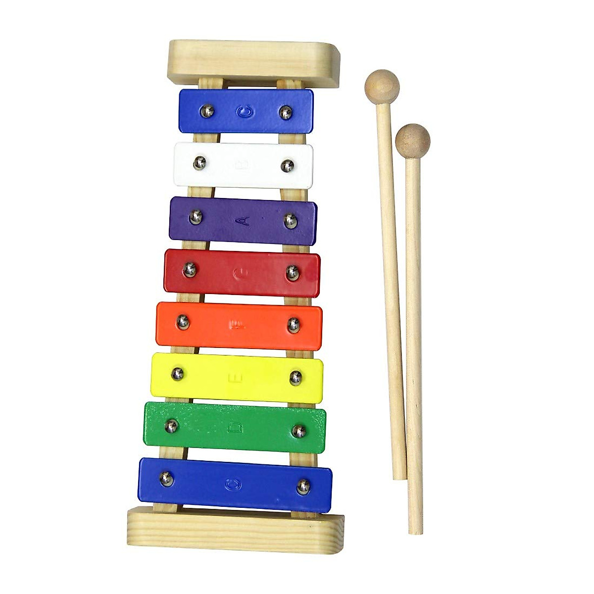 Clifton Wooden 8-key Xylophone Accurately Tuned Glockenspiel Colorful Metal Keys with Engraved Notes (Natural Wood)