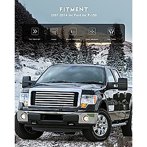 OCPTY Tow Mirror for 2007 2008 2009 2010 2011 2012 2013 2014 for Ford for F-150 Pickup Truck Pair Set Power Heated Puddle Signal Manual Telescopic Towing Mirrors (RH+LH)