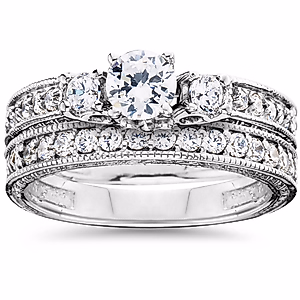 1 1/4Ct Vintage Diamond Engagement Wedding Ring Set 14K White Gold - Size 6.5