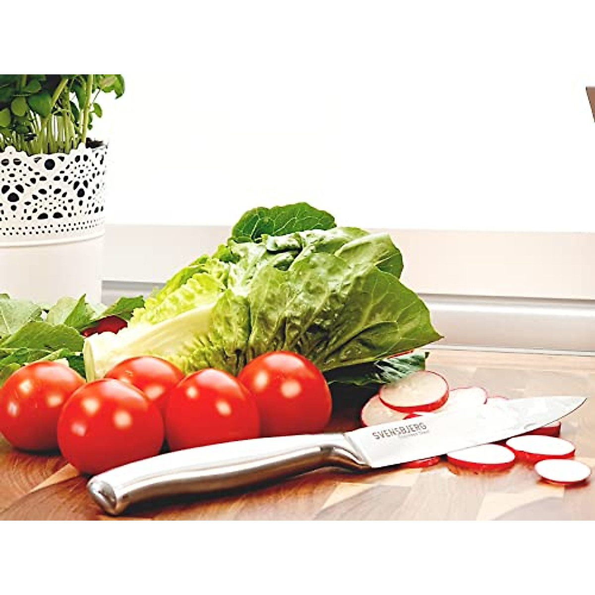 SVENSBJERG Kitchen Knives Set with Block, Professional Kitchen Knives, Cooking Knives, Sharp, Stainless Steel, Chef Knife, Bread Knife, Paring Knife, Slicing Knife, Utility Knife | SB-MB101-KS101