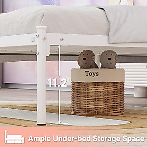 Weehom Twin Bed Frames with Headboard, Elegant Princess Bed for Girls Heavy Duty Metal Platform Bed Easy Assembly Under Bed Storage Space No Box Spring Needed Twin Size Bed for Kids Adults, White