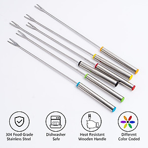 12PCS 9.5 Inch Color-Coded Stainless Steel Fondue Forks, Cheese Fondue Fork Stainless Steel Fruit Fondue Cheese with Heat-blocking Handle for Chocolate Fountain Cheese