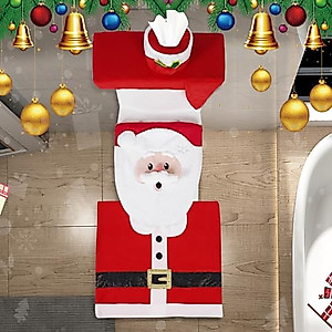 4Pcs Christmas Theme Bathroom Decoration Set W/Toilet Seat Cover Rugs Tank Cover Toilet Paper Box Cover for Paper Box Cover