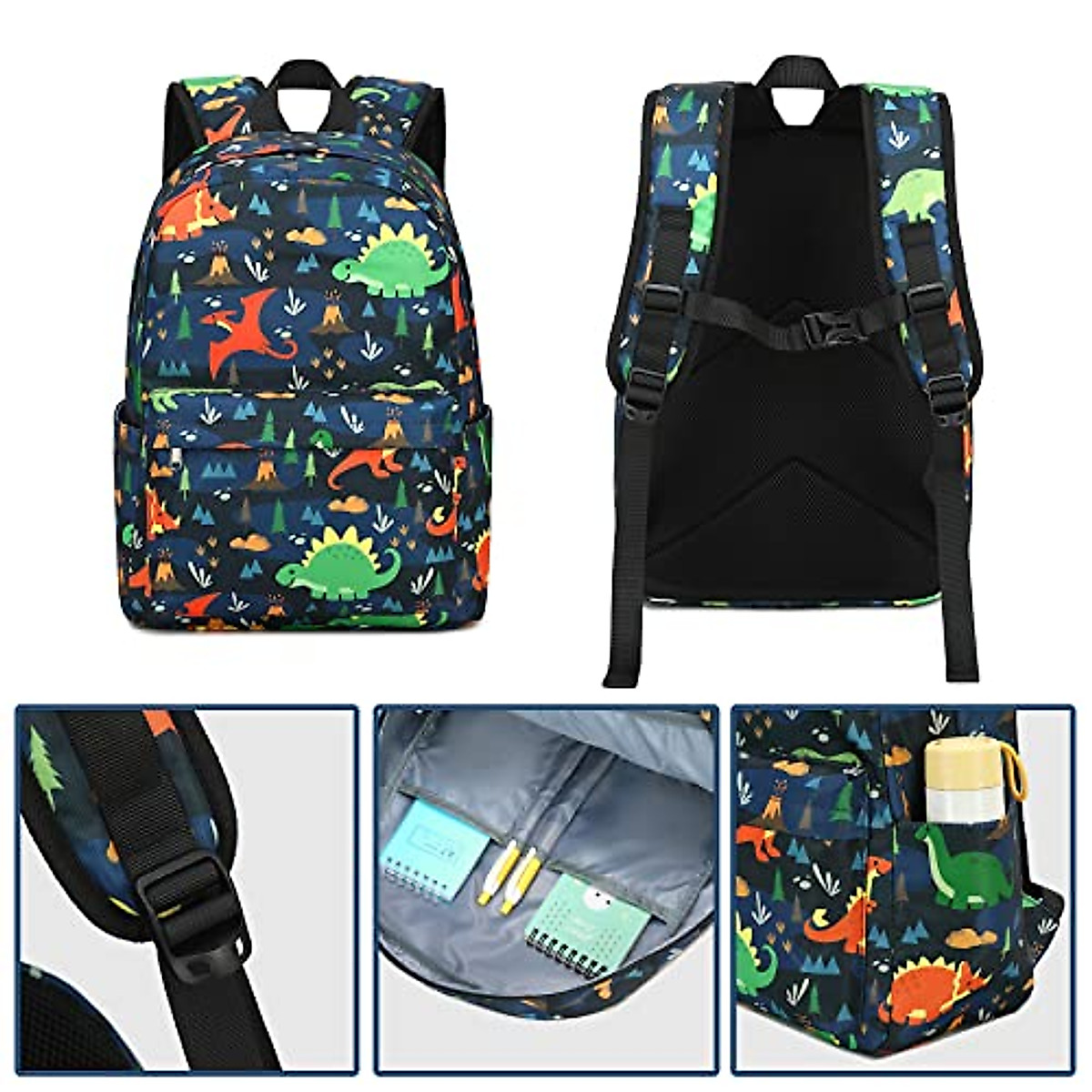 ZHT Dinosaur Backpack For Boys, Cute Lightweight Waterproof Preschool Kids Backpack, Kindergarten Nursery Travel Bag With Chest Strap