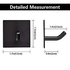 FOMANSH Heavy Duty Adhesive Hooks, Stick on Wall Adhesive Hangers, Strong Stainless Steel Holder, Self Adhesive Hooks for Kitchen Bathroom Home Door Towel Coat Key Robe 4 Packs Black