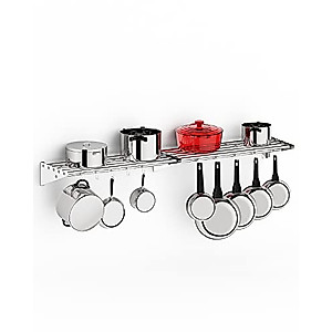 Stainless Steel Wall Mount Shelf 12 x 60 Inch, NSF Certified Shelf with Hooks, 210 lb Load Capacity Commercial Kitchen Rack Storage Shelves for Restaurant, Kitchen, Home & Hotel