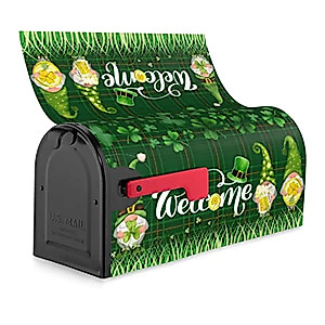 St. Patrick's Day Mailbox Cover,Waterproof Green Leprechauns Hat Shamrock Coin Beer Letter Post Box Cover Wrap Decoration Welcome Home Garden Outdoor 21''Lx18''W