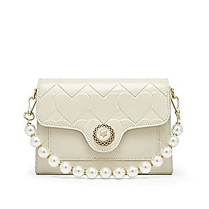 Leather Crossbody Bags for Women, Cowhide Leather Ladies Handbags Shoulder Bag with Pearl Handle Adjustable Chain Strap Womens Messenger Bag Cute Pouch Bag Women's Fashion Satchel Purses (White)
