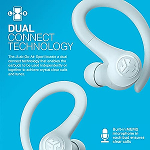 JLab Go Air Sport, Wireless Workout Earbuds Featuring C3 Clear Calling, Secure Earhook Sport Design, 32+ Hour Bluetooth Playtime, and 3 EQ Sound Settings (Light Blue)