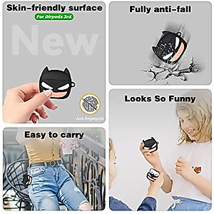 Mulafnxal Case for Airpods 3 3rd Generation Cute Soft Silicone 3D Funny Fun Character for Air pod 3 (2021) Cover Kawaii Designer Cartoon Ring Kits Cases for Kids Boys Girls Teen (Black Batmen)