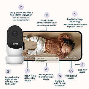 Owlet Cam Smart Video Baby Monitor with Video Camera and Audio - Secure Wifi, 1080p Night Vision, Customize Cry, Sound and Motion Alerts, 2-way audio, Mounting kit