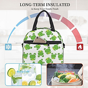Cute Frog Lunch Bag Reusable Insulated Lunch Tote Bag Lunchbox Container With Adjustable Shoulder Strap For Office Work Picnic Travel