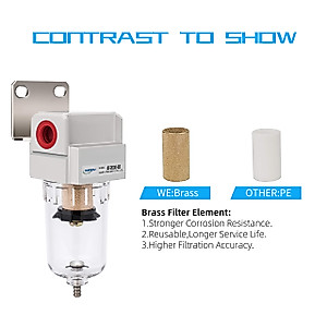 NANPU 1/4" NPT Compressed Air Line Filter, 5 Micron Brass Element, Bracket, Poly Bowl, 145 psi