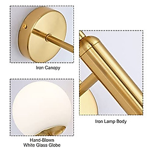 KCO Lighting Gold Modern Wall Sconce Golden Mid Century Industrial Matte Globe Glass Wall Light for Bedroom Vanity Light (Wall Lamp)