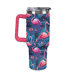 Flamingos 40 Oz Stainless Steel Cup Travel Tumbler with Handle and Straw Lightweight Coffee Mug for Home Office