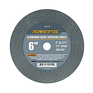 POWERTEC 15519 Bench and Pedestal Grinding Wheels, 6 Inch x 3/4 Inch, 1/2 Arbor, 100 Grit, Aluminum Oxide Bench Grinder Wheel for Bench Grinder, 1 Pack