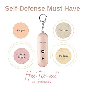 HerTime2 Personal Safety Alarm – Travel Safe Waterproof – Gift for Women College Girls – Self Defense Keychain – Extra Loud Siren – Strobe Light – Cute Key Chains Protection (Rose Gold)