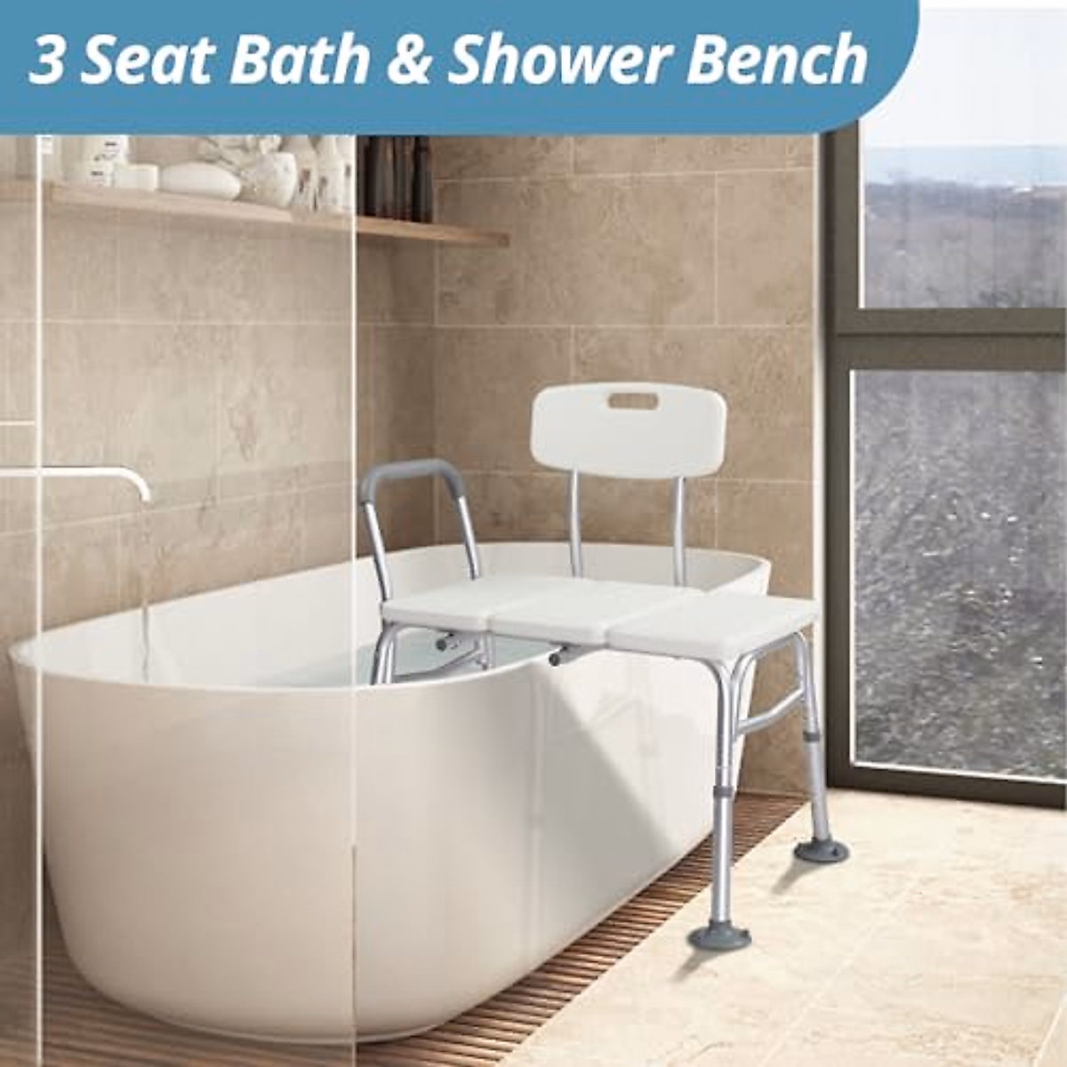 Winado Tub Transfer Bench for Bathtub with Backrest & Padded Armrest, Supports up to 330 lbs Aluminium Alloy Bath Chair Seat, White