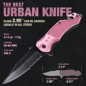 GOOD WORKER Legal Pink Pocket Knife for Women Self Defense - 2.95” Serrated Folding Blade Knives - Cute Girl Tool - Gifts Idea for Her - Perfect for Gilfriend Wife Woman - Gifts for Mother 6680 P