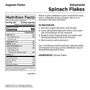 Augason Farms Dehydrated Spinach Flakes 8 oz No. 10 Can