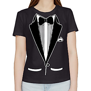 fresh tees Unisex Tuxedo Shirt | Classic Party Humor Vintage Tee | Tux with Bowtie&Pockets | Funny T-Shirt for Men/Women (Large, Black)