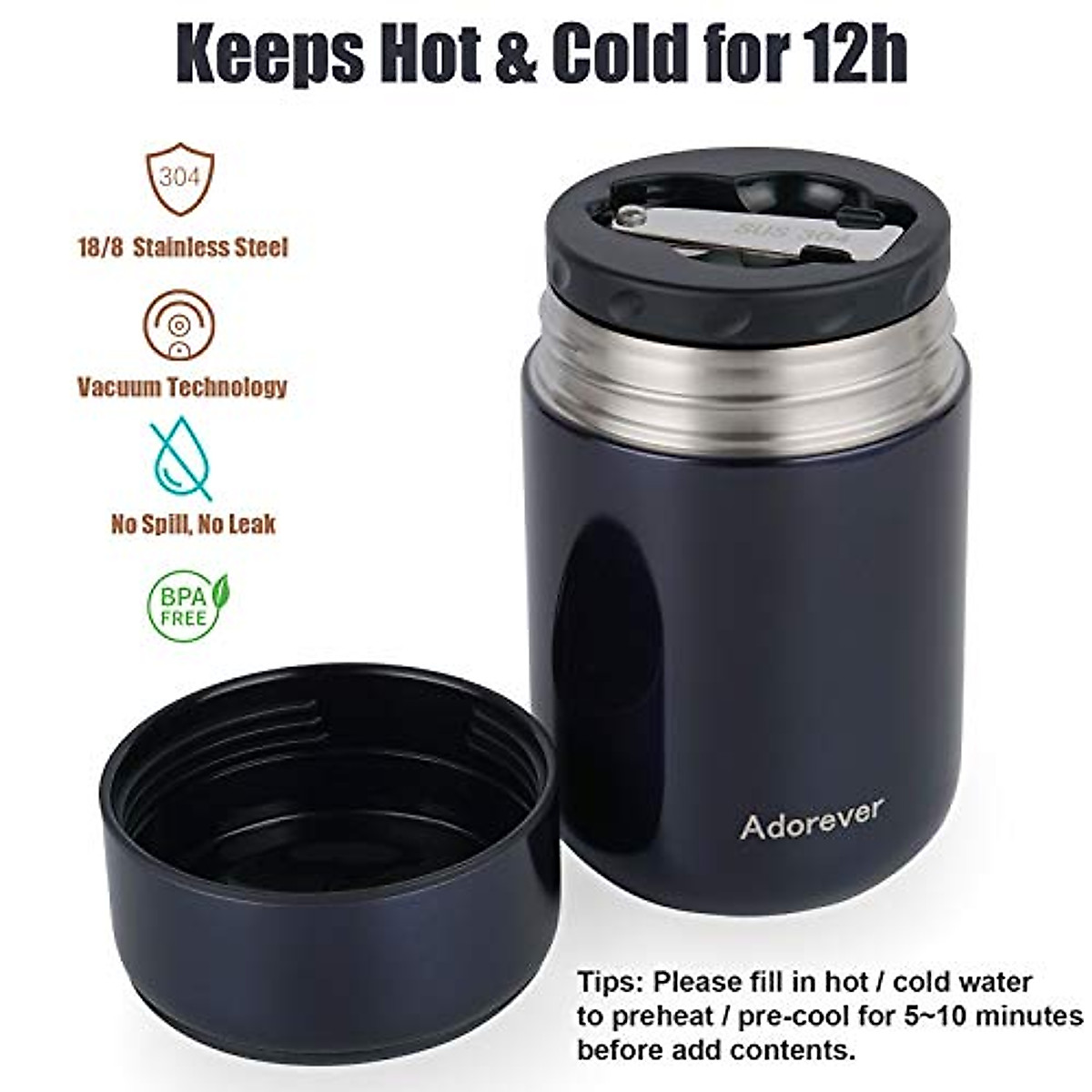 17oz Food Jar for Hot Food with Spoon, Stainless Steel Leakproof Insulated Lunch Containers for Kids Adults