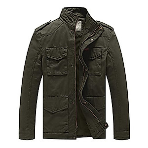 WenVen Men's Spring Cotton Field Jacket Tactical Windbreaker (Army Green, 3XL)