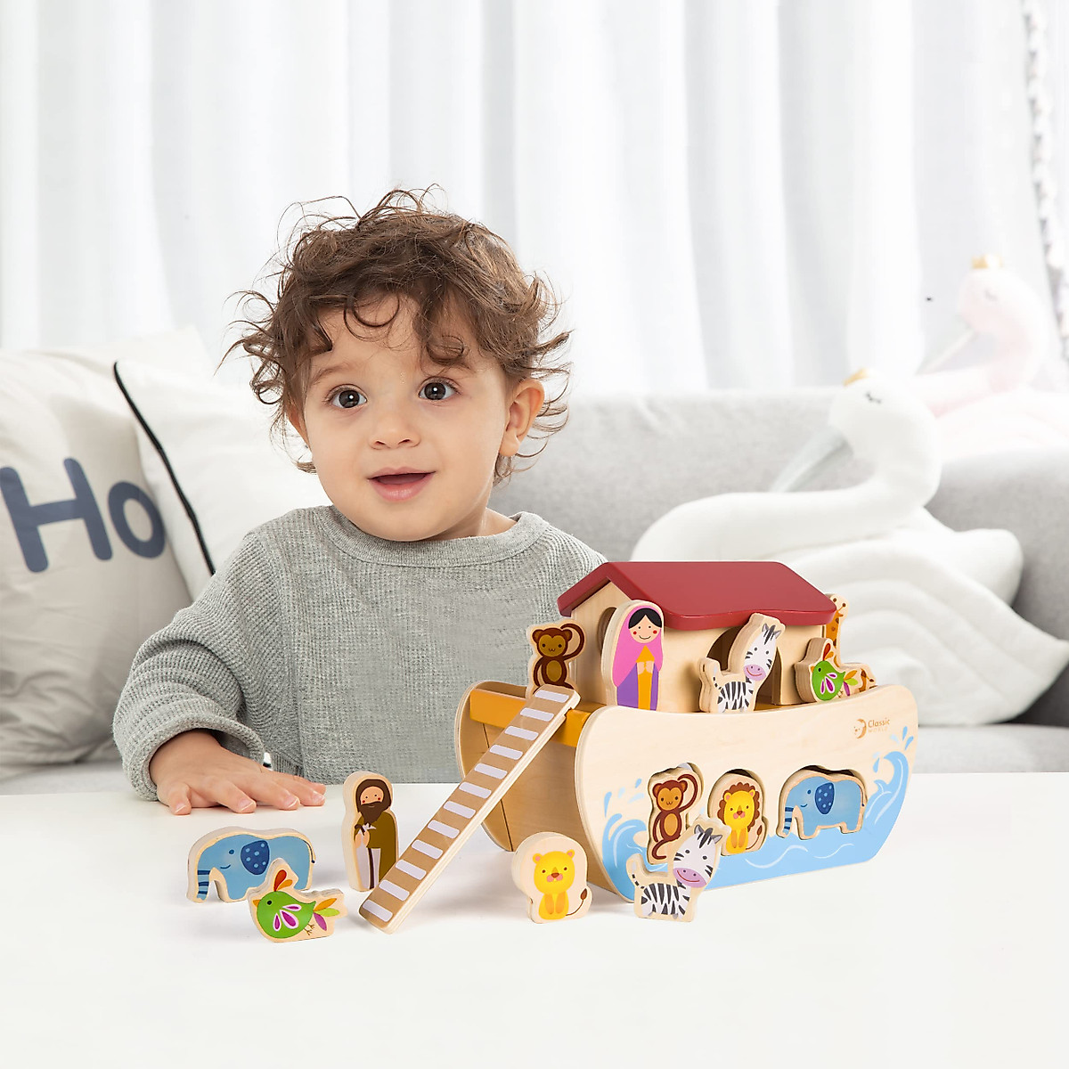 Classic World Noah's Ark Shape Sorter Premium Wooden Toy for Kids Wooden Noahs Ark Toy