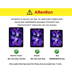 Leather Case for ipad Pro 11" Genuine Leather Multifunctional Smart Folio with Pencil Holder Zipper Pocket for iPad 11 /iPad 10.5/10.2 inch ipad/iPad 9.7