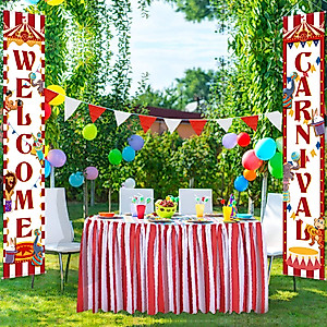 Carnival Decoration Porch Sign Carnival Circus Birthday Party Welcome Banner Decoration Set Circus Carnival Banner Carnival Party Supply Decor Home Decorations (Red and White)