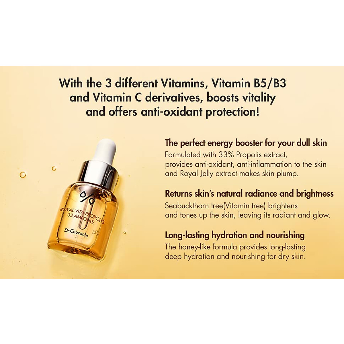 Dr.Ceuracle Royal Vita Propolis 33 Ampoule (15ml / 0.50 fl. oz.) - Ultimate Glow and Nourish Vitamin Serum for Radiant Skin, Formulated with Propolis and Royal Jelly Extract