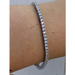 HarlemBling Real Solid 925 Sterling Silver 2mm CZ Tennis Bracelet - 6-8.5" Iced Diamond One Row Bracelet - Thin & Great For Classy Everyday Look (7.5)