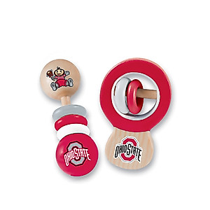 BabyFanatic Wood Rattle 2 Pack - NCAA Ohio State Buckeyes - Officially Licensed Baby Toy Set