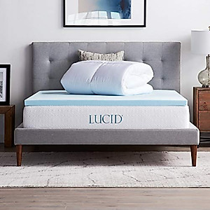 LUCID 4 Inch Down Alternative and Gel Memory Foam Mattress Topper, King, White & Premium Shredded Memory Foam Pillow-Hypoallergenic-Adjustable Loft-2 Pack, Standard (Pack of 2), White 2 Count