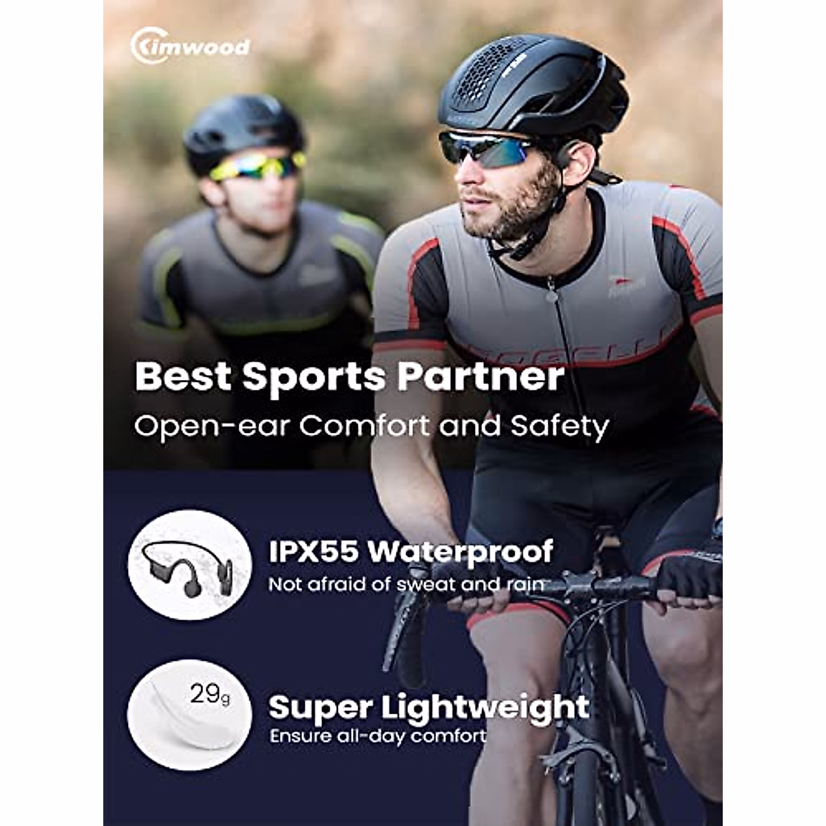 Kimwood Bone Conduction Headphones, 2022 Upgraded Open-Ear Wireless Bluetooth Sport Headphones with Microphones, 8Hr Playtime, Waterproof Wireless Earphones for Workout, Running, Gym, Hiking, Cycling