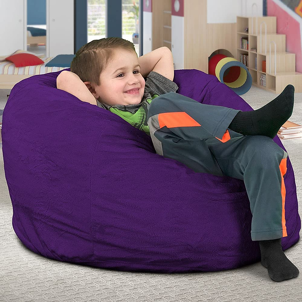 ULTIMATE SACK Kids (30") Bean Bag Chair Cover in Multiple Colors: Cover ONLY. (Kids, Purple Suede)