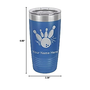 LaserGram 20oz Vacuum Insulated Tumbler Mug, Bowling Ball and Pins, Personalized Engraving Included (Dark Blue)
