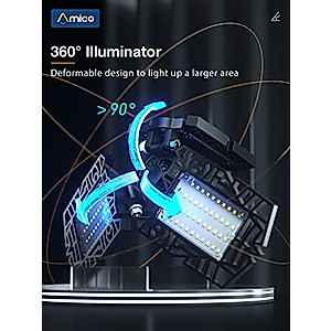 4-Pack LED Garage Lights, 50W LED Shop Light with 3 Ultra Bright Adjustable Panels, 5000LM 6500K Deformable Ceiling Lights for Garage, Attic, Basement, E26/E27 Base