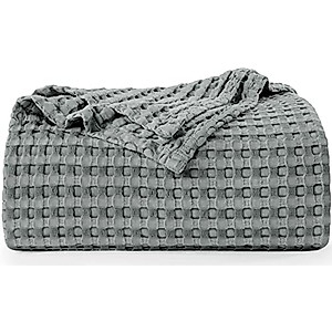 Utopia Bedding Cotton Waffle Blanket 300 GSM (Cool Grey - 90x90 Inches) Soft Lightweight Breathable Bed Blanket Queen Size Layering Any Bed for All Season