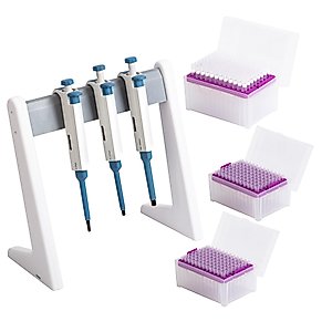 HUWAZINE micropipettes kit 2-20ul 20-200ul 100-1000ul, Universal Pipette Tips 100ul 200ul 1000ul, Linear Pipette Stand (SC-Pipettor-3pcs-D)