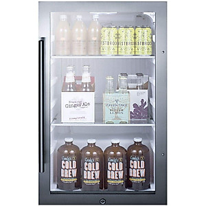 Summit Appliance SPR489OSADA ADA Compliant Commercially Approved Shallow Depth Indoor/Outdoor Beverage Cooler for Built-in or Freestanding Use with Glass Door, Black Cabinet, Auto Defrost