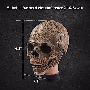 Halloween Mask Scary Full Head Skull Masks with Moving Jaw Realistic Latex Skeleton Props Cosplay Party Costume (A)