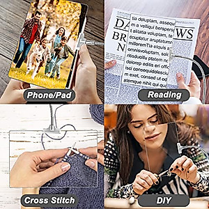 5X Magnifiers with Stand, 10"x6" Flexible Gooseneck Full Book Page Magnifying, Large Book Page Magnifier for Reading Small Prints & Low Vision Seniors with Aging Eyes, Sliver
