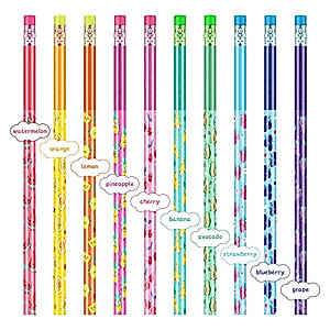 42 Pieces Scented Pencils Fun Pencil with Eraser Cartoon Pencil Toppers Fruit Pencil Toppers with Pencil Toppers Lovely Wood Pencil with Fruit Element Graphite Pencil