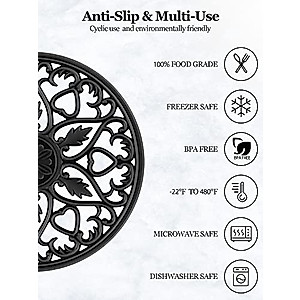 SMARTAKE 6 Set Silicone Trivet Mats, Multi-Use Carved Trivet Mat, Insulated Non-Slip Durable Kitchen Mats, Flexible Modern Kitchen Table Mat, for Hot Dishes, Pots, Dining Countertop, Black