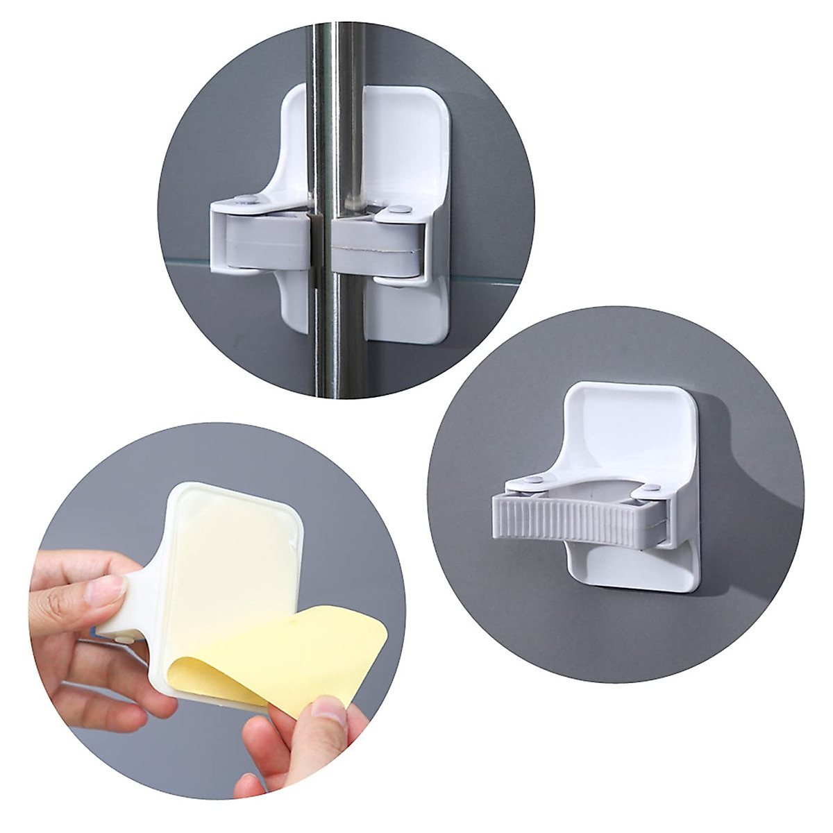 Soaoun Broom Holder 4Pcs Self-Adhesive Wall Mount Plastic Dustpan Hanger No Drilling Anti-Slip for Home Kitchen (white)