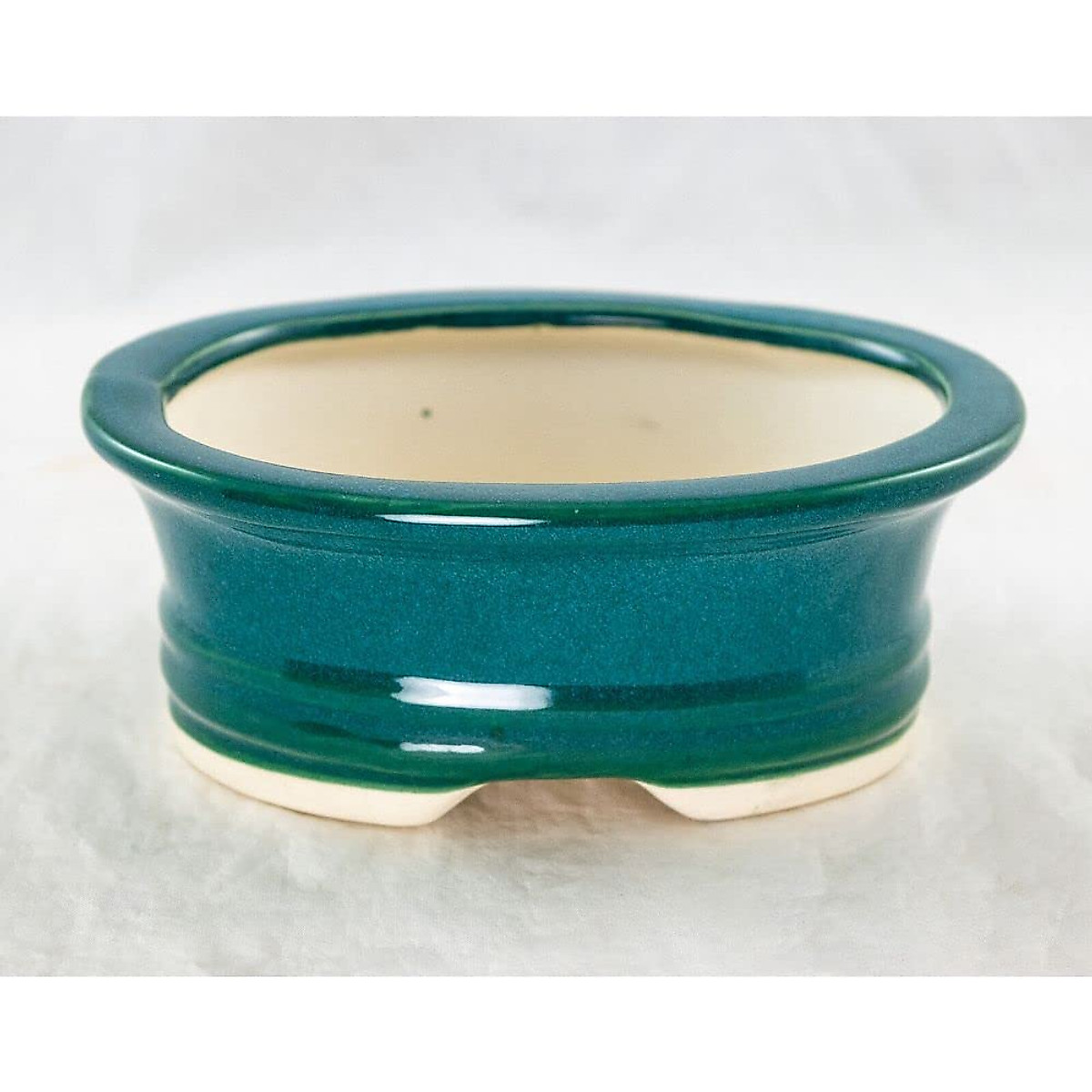 1 Pcs Oval Teal Green Glazed Shohin Bonsai, Succulent Pot 5.75"x 4.5"x 2.25" + Mesh