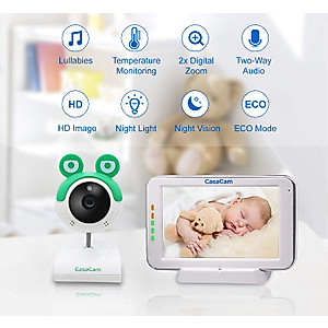CasaCam BM240 Video Baby Monitor with 5" Touchscreen and HD Clip Camera, Two Way Audio, Lullabies, Nightlight, Automatic Night Vision and Temperature Monitoring Capability