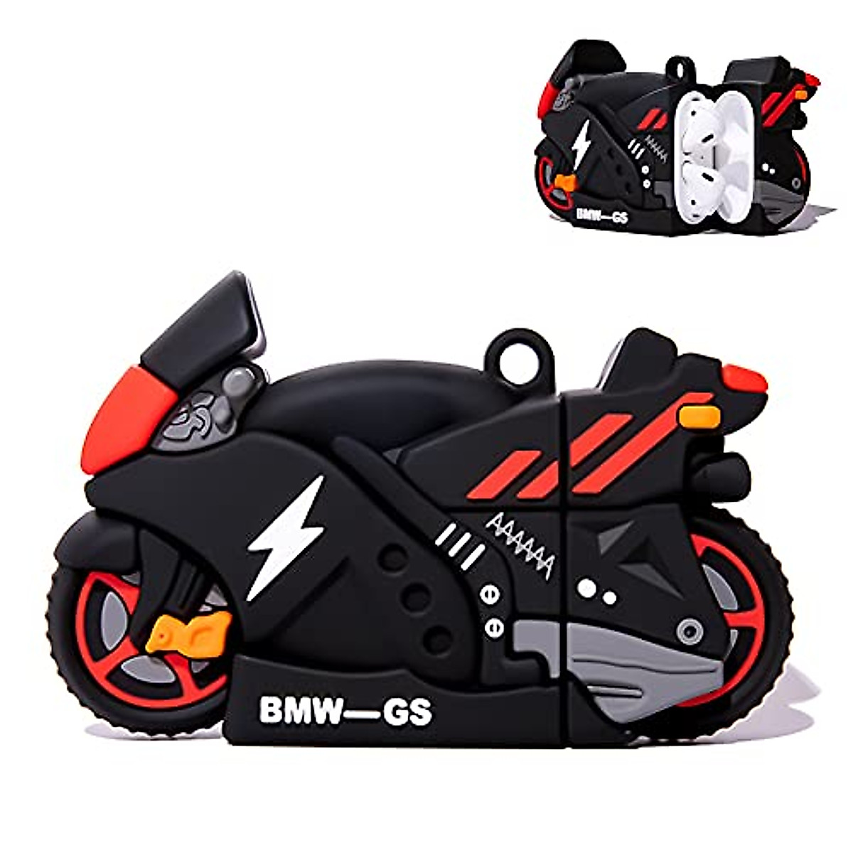 Yatchen Unique Case Compatible with AirPods Pro ,Creative Fun 3D Cartoon Motociclo Design AirPods Cover Case Cool Skin Soft Rubber Shockproof Protective Case (AirPods Pro, Red)