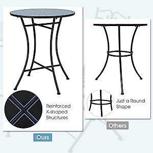Tangkula 3 Pieces Patio Bistro Set, Outdoor Garden Furniture Set with Mosaic Round Table and 2 Folding Chairs, Outdoor Bistro Set for Porch, Terrace, Balcony
